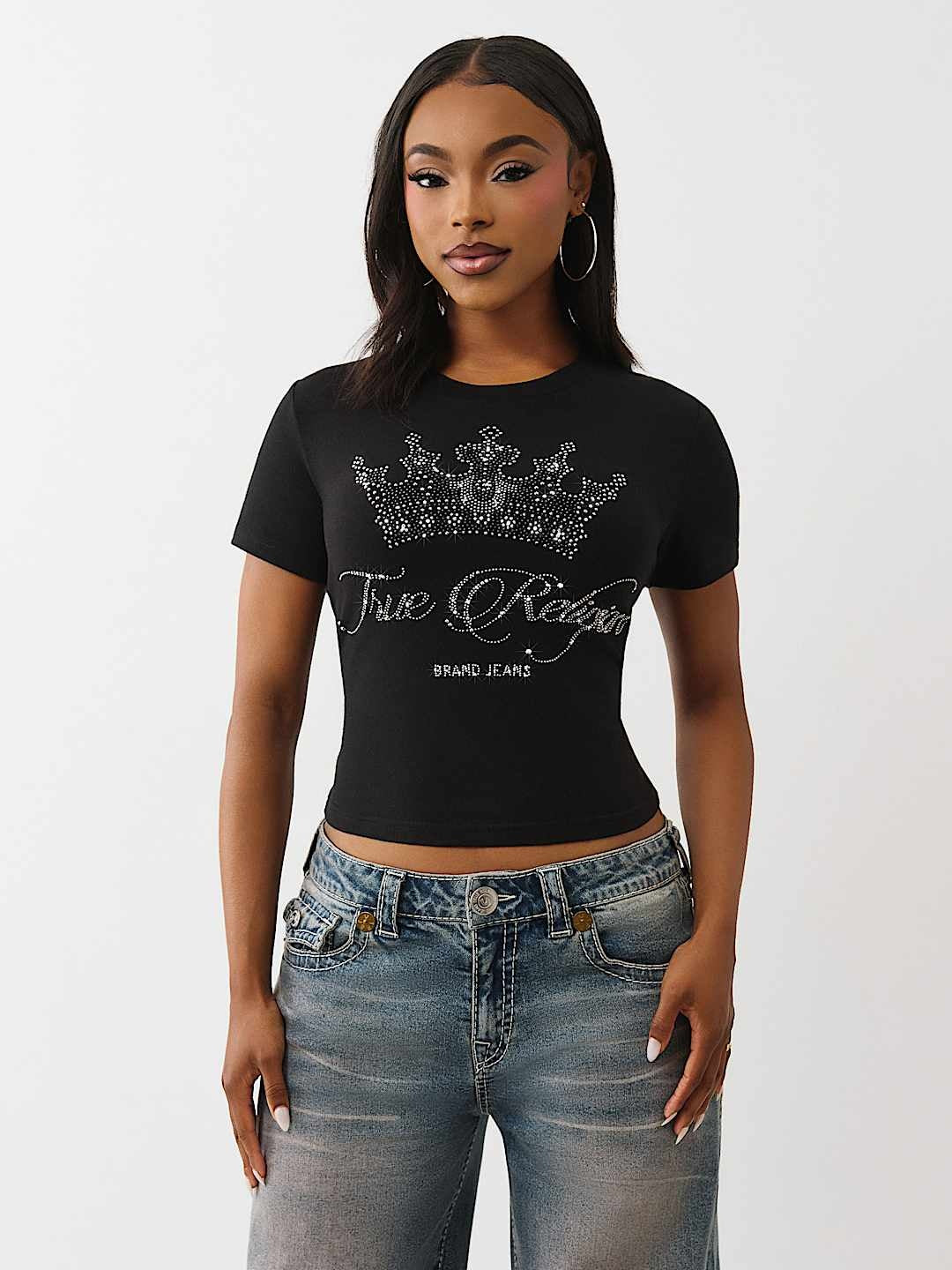 True Religion Crystal Tr Ss Baby Tee Jet Black