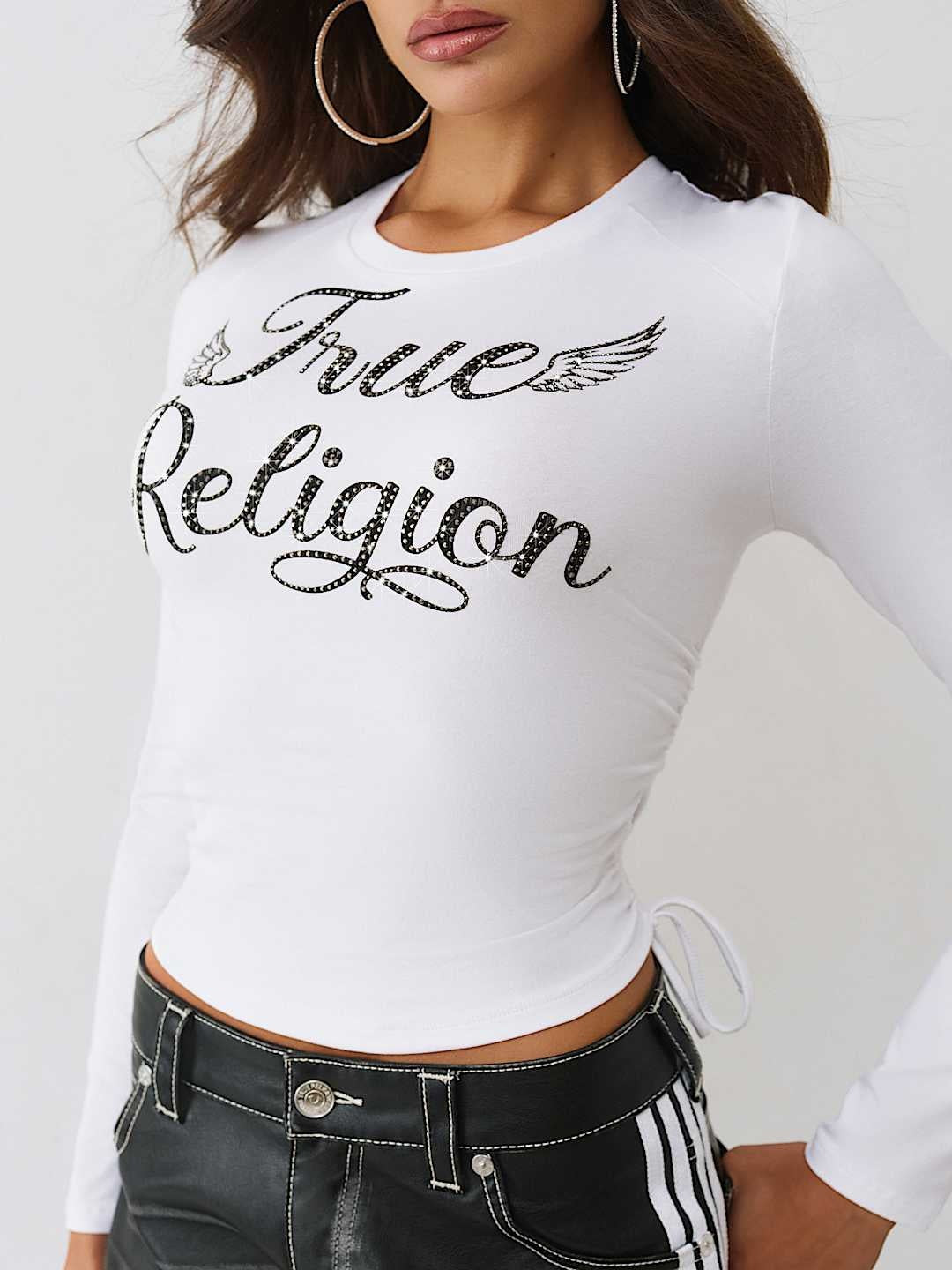 True Religion Crystal Side Rouch Baby Ls Tee Optic White