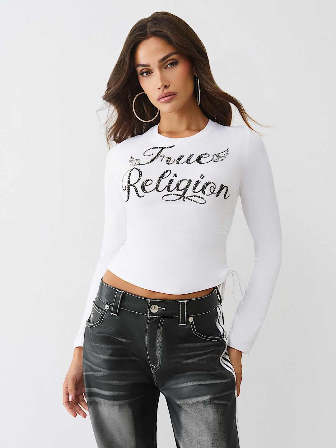 True Religion Crystal Side Rouch Baby Ls Tee Optic White